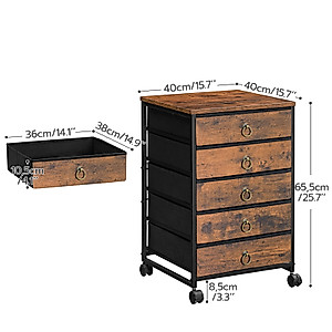 HOOBRO 5-Drawer Chest, File Cabinet, Office Cabinet with Drawers, Rolling Printer Stand, Filing Cabinet for Living Room, Home Office, Nonwovens Drawer, Easy Assembly, Rustic Brown BF50WJ01