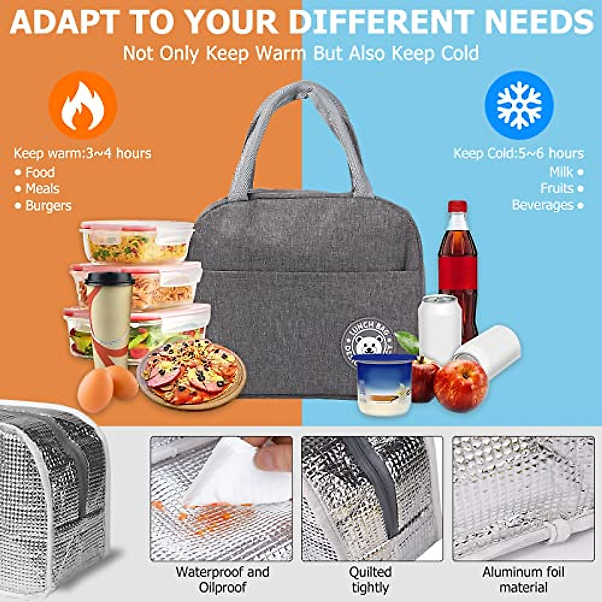 AURUZA Lunch Bag,Insulated Lunch Bag,Waterproof and Reusable,Men Lunch Tote with Interior Pockets,Waterproof Thermal Lunch Cooler for Picnic/office/school