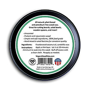 Wood Cutting Board & Butcher Block Conditioner & Finishing Wax | 100% Natural Food Grade & Food Safe | No Beeswax & No Mineral Oil | 100% Plant-Based & Certified Vegan