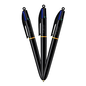 BIC 4-Color Pro Retractable Ball Pen, Assorted, 3 Pack