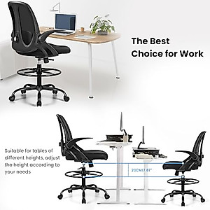 Razzor Drafting Chair Tall Ergonomic Office Chair Standing Desk Stool Chair with Adjustable Lumbar Support and Footrest Ring Executive Computer Chair
