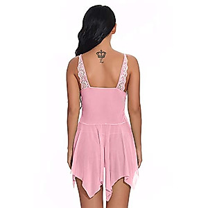 Aniywn Sexy Plus Size Lingerie Sets for Women Sexy Lace Lingerie Front Closure V Neck Mesh Nightwear Chemise Sleepwear Pink