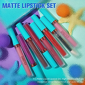 QiBest 7 Matte Liquid Lipstick with 1 Lip Plumber Gloss Makeup Set Long Lasting High Pigmented Velvety Waterproof Nude Lipgloss Kit Make Up Gift Sets for Women Girls