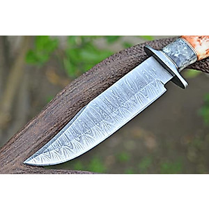 UK UNIQUE SHARP KNIVES BK-3002 Handmade Damascus Steel 12.50 Inches Hunting Knife - Exotic Coloured Bone Handle