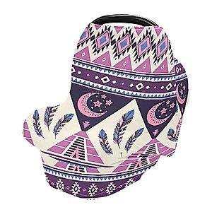 Nursing Cover Breastfeeding Scarf Purple Tribal Striped Aztec Geometric Print Baby Car Seat Covers Soft Breathable Infant Carseat Canopy Stroller Cover for Boys Girls