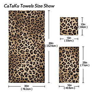 CaTaKu Towels Set 3-Piece Leopard Towel Bathroom Sets 1 Bath Towel 1 Washcloth 1Hand Towel Animal Print Towel Set of 3 Soft Multifuntion for Home Kitchen Hotel Gym Swim Spa.