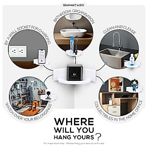 Mini Circular Corner Shelf Mount for Security Cameras, Baby Monitors, Speakers, Plants & More, Universal Holder, Strong Adheasive, No Mess, Screwless by Brainwavz (White)