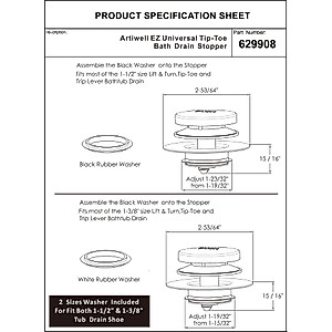 Artiwell Universal Tip Toe Bath Drain Stopper and Cover, Bathtub Drain Stopper, Replaces Lift and Turn, Tip-Toe and Trip Lever drains for Tub, EZ Installation and Clearing (Chrome Plated)