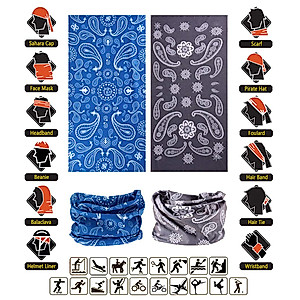 VANCROWN Headwear Wide Headbands Scarf Head Wrap Mask Neck Warmer (9PC.Paisley Series.1)