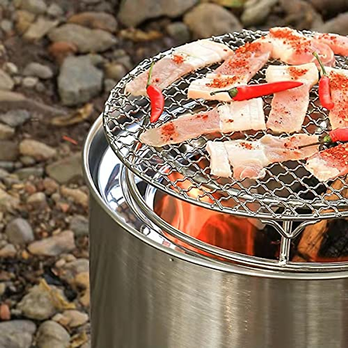 EMOT Stove Bonfire Fire Pit, Large 12.6 Inches Stainless Steel Outdoor Firepit, Smokeless, Portable Yard Natural Wood Burning Stove, No Gas Fuel Required(Give Away BBQ net and Pan Rack)