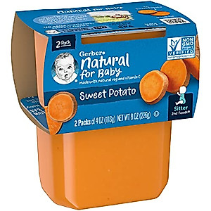 Gerber Natural for Baby 2nd Foods Baby Food Tubs, Sweet Potato, Pureed Baby Food Made with Natural Veggies & Vitamin C, 2 - 4 OZ Tubs/Pack (Pack of 4)
