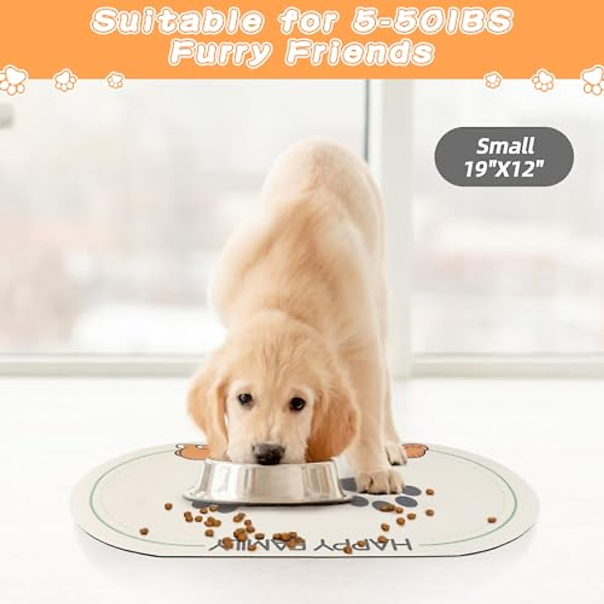 QDAN Waterproof Dog Food Mat-Absorbent Mat for Dog and Cat Bowls, 19"x12"Dog Mat for Food and Water, Pet Mats for Floor Waterproof - Dog Water Bowl Mat for Messy Drinkers