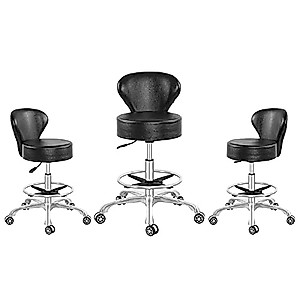 Hydraulic Rolling Stool Desk Chair Drafting Adjustable with Backrest Heavy Duty for Office Kitchen Medical Dentist Shop and Home (with Footrest)