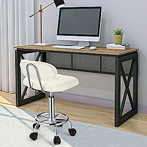 FNZIR Square Rolling Stools with Backrest Height Adjustable Swivel Stool with Wheels White