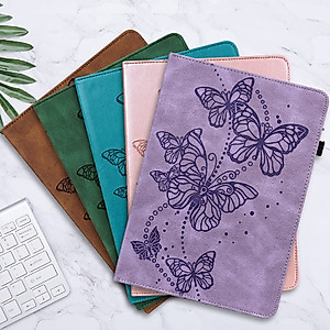 VODEFOX Case for Samsung Galaxy Tab A8 10.5'' Case 2022 SM-X200/X205/X207, PU Leather Cover Embossed Butterfly Flip Stand Shell with Elastic Band & Card Holder for Galaxy Tab A8 Tablet - Brown