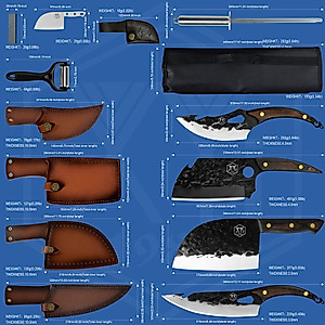 XYJ Authentic Since1986,Professional Knife Sets for Master Chefs,Camping Chef Knife Set with Bag,Sheath,Culinary Kitchen Butcher Meat Knives,Slicing Cooking Cutting,Full Tang,High Carbon Steel