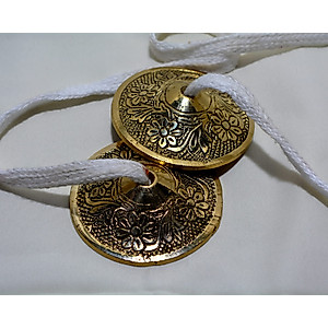 Brass Manjira Instrument Finger cymbal or Hand Cymbals Metal Clapper | METAL MANJEERA PERCUSSION KIRTAN POOJA | Tibetan Tingsha Manjeera Clash Traditional for Indian Music & Tibetan Prayer (Style 1)