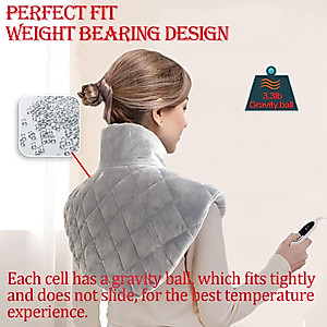 Heating Pad for Neck and Shoulders,Detachable Heated Neck Shoulder Wrap for Pain Relief, Weighted Electric Neck and Shoulder Heat Pad with Auto Off, 6 Heat Settings,Tourmaline Beads (Grey)