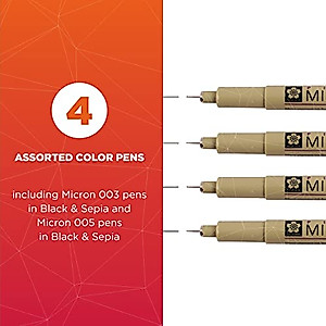 Sakura Pigma 50047 Micron Blister Card Ink Pen Set, Black/Sepia, 003/005 Black/Sepia 4CT