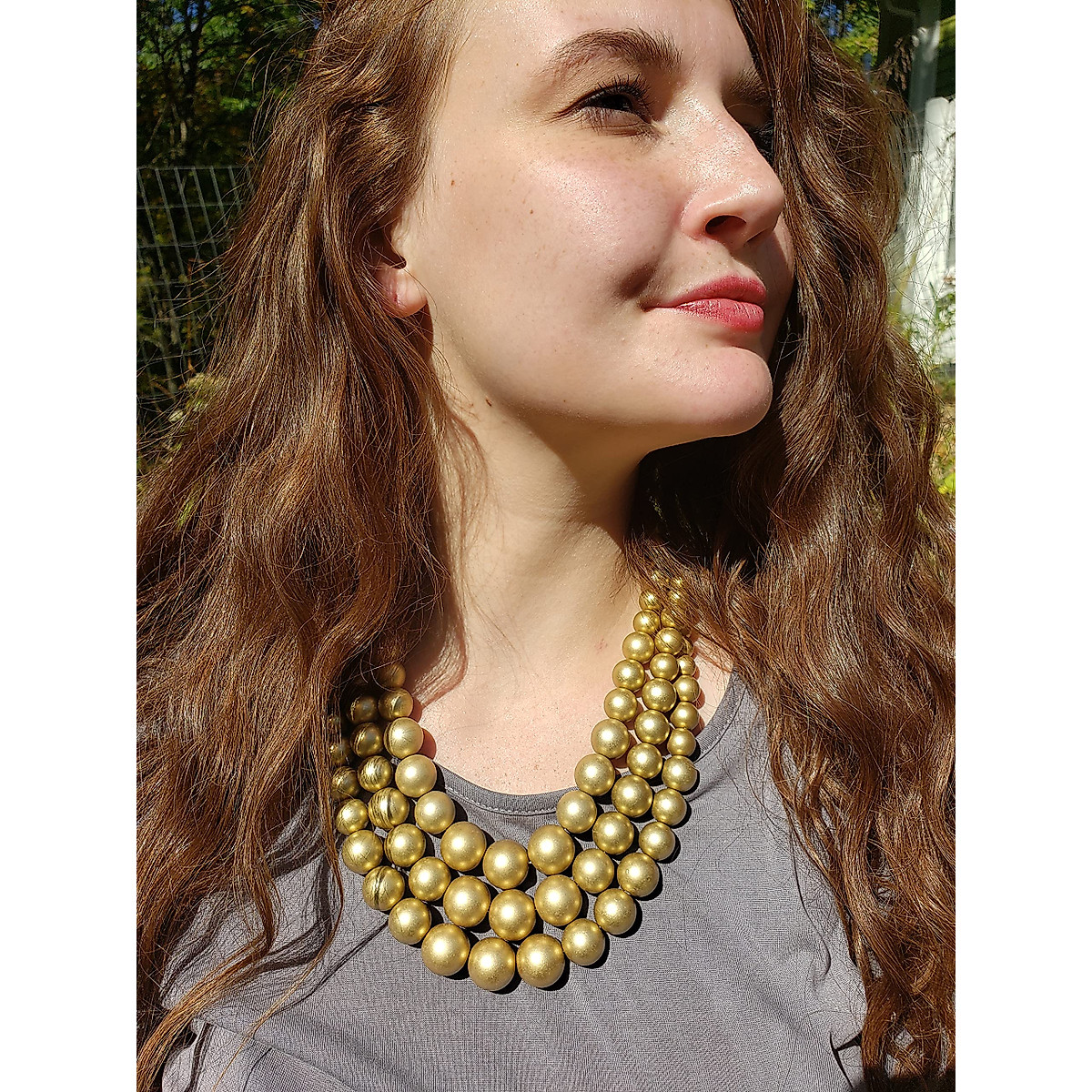 Rosemarie & Jubalee Women's 3 Colorful Multi Strands Simulated Pearl Necklace And Earrings Jewelry Gift Set, 18"+3" Extender (Metallic Matte Gold)