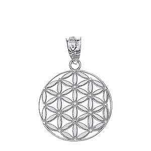 Solid 10k White Gold Round Flower Of Life Sacred Geometry Spiritual Pendant