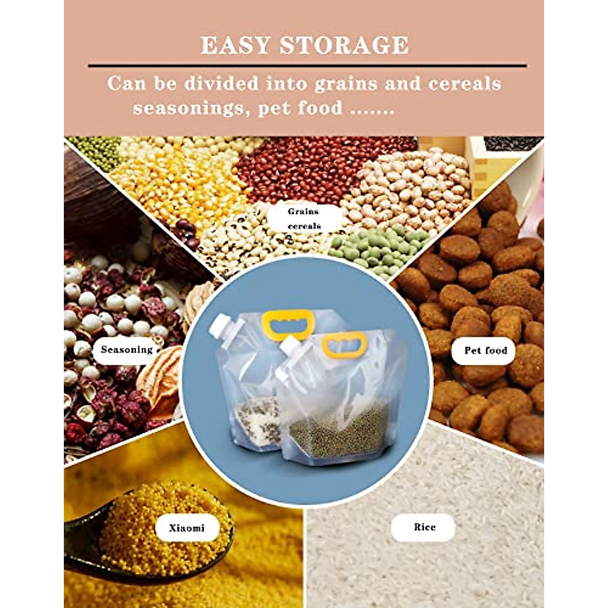 Cereal Containers Storage(5pcs -11lb)Airtight Food Storage Containers with Lids & Funnel, Air Tight Containers for Food Stand Up Rice Cereal Dry Food Storage Containers for Organizing Pantry Kitchen