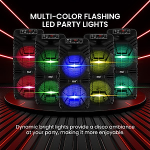 Pyle Bluetooth PA Speaker System - 600W Rechargeable Outdoor Bluetooth Speaker Portable PA System w/ Dual 8” Subwoofer 1” Tweeter, Microphone In, Party Lights, USB, Radio, Remote - Pyle PPHP2836B