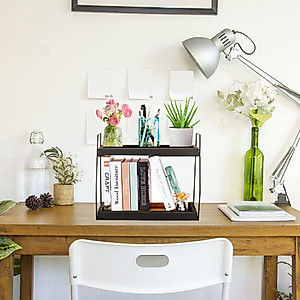 AfooBezos 2 Tier Bathroom Organizer Countertop, Pine Wood Bathroom Sink Tray for Counter Storage Shelf, Vanity Tray for Perfume Lotion Cosmetic Spice Rack for Kitchen Counter (Black)