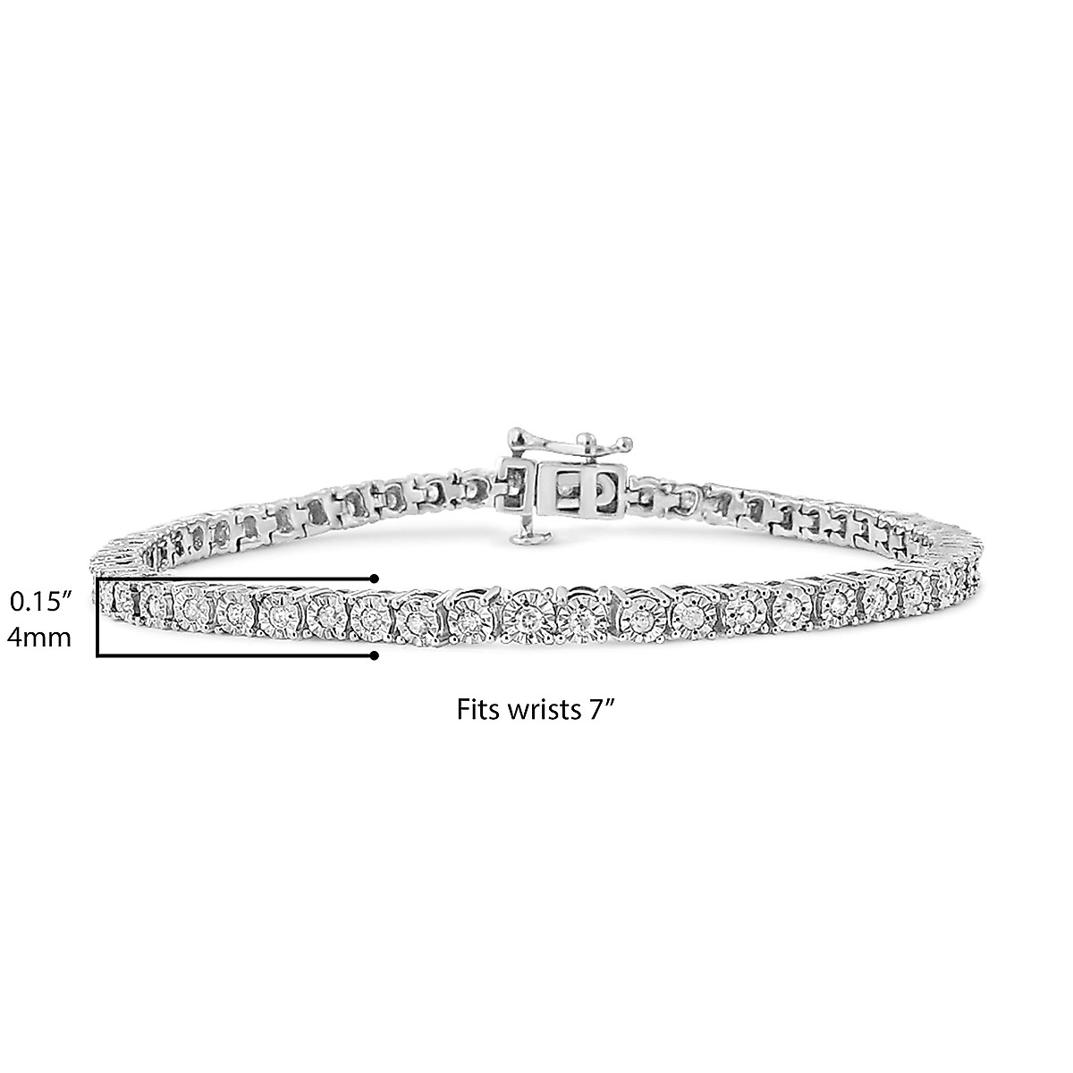 Original Classics .925 Sterling Silver 1.0 Cttw Miracle-Set Diamond Round Faceted Bezel Tennis Bracelet (I-J Color, I3 Clarity) - 7"