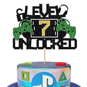 Qerleny Level 7 Unlock Cake Toppers Video Game Cake Toppers Game Console Controllers Gaming Headsets Birthday Cake Toppers (7), Multicolor