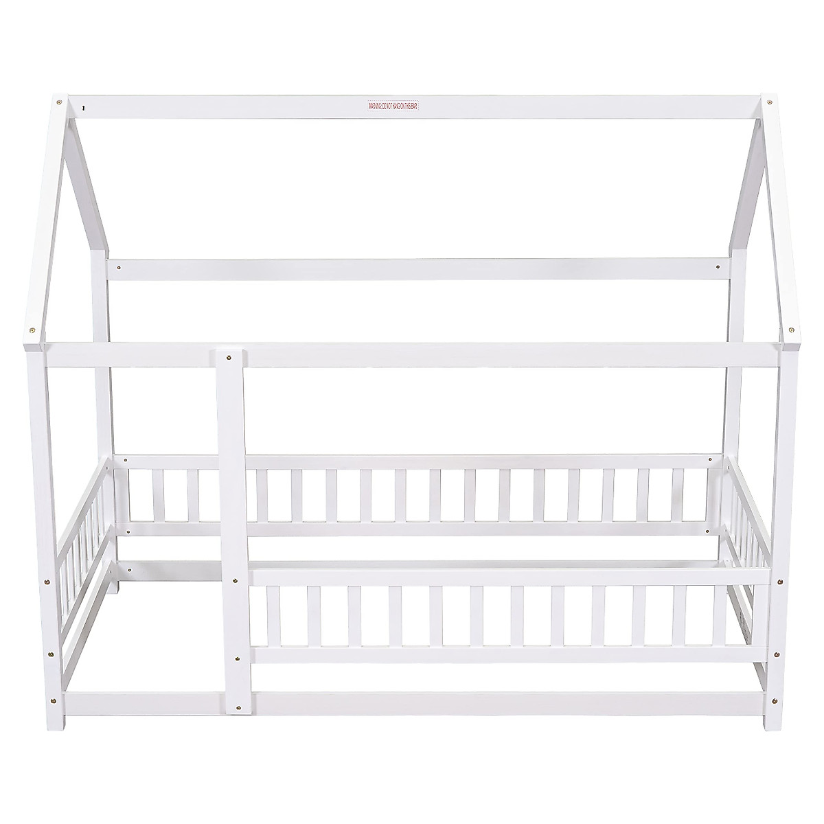 CITYLIGHT Twin Floor Bed Frame, Pine Wood, White With Roof, 20"W