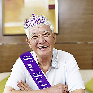 GotGala Retirement Party Decorations Retirement Gifts for Women Retirement Tiara and Sash Set Purple & Sliver Glittery Stain Sash Crystal Crown for Women Retirement Decorations