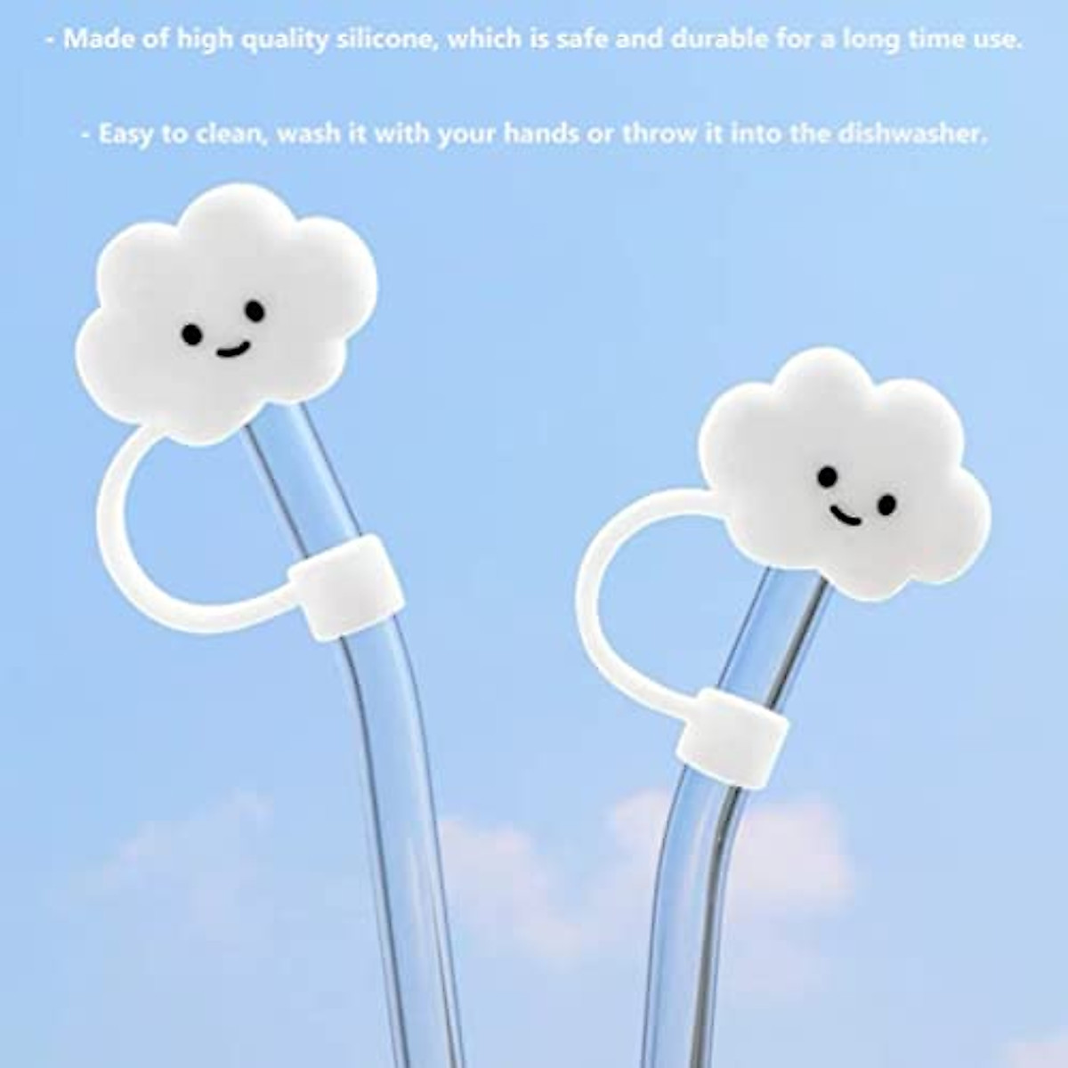 2Pcs Straw Tips Cover Straw Covers Cap for Reusable Straws Cloud Shape Straw Protector for 6-8mm Straws Airtight Seal Splash Proof Straw Protector Caps