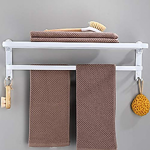 SETSCZY Towel Rack Wall Mounted Punch/Drill Foldable Bathroom Towel Rack Hotel Bathroom White Double Layer Shelf,49cm