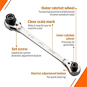 AKM 8 In 1 Ratcheting Wrench, Double Box End Ratchet Wrench, 12 Point Ratchet | SAE | CR-V | Including 5/16" 3/8" 7/16" 1/2" 9/16" 5/8" 11/16" 3/4"