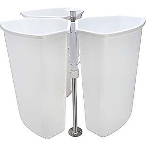 Kitchen Inventions Rotating Corner Base Cabinet Recycling Trash Center with Three Bins 3 x 32 qts Capacity Chrome/White