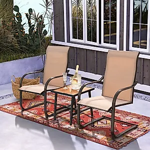 Giantex Patio Chairs Set of 4, High Back Outdoor Chairs w/Sled Base, All Weather Fabric, Heavy Duty Metal C-Spring Frame, Outside Dining Chairs for Lawn Deck Porch Balcony Backyard Pool
