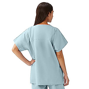Medline 100%-Cotton Unisex Reversible V-Neck Scrub Top, 2 Pockets, Misty, Size X-Small