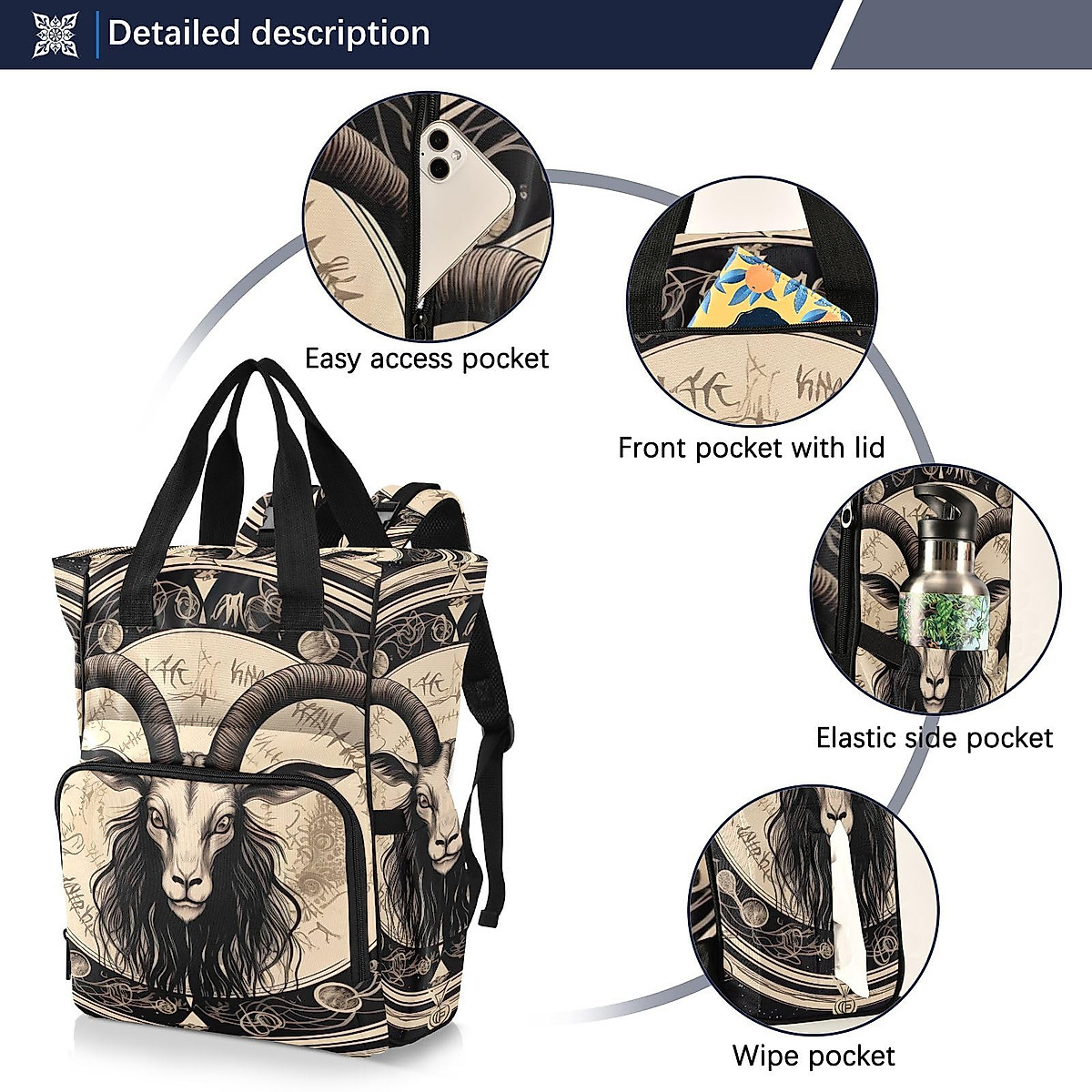 xigua Goat Symbol Diaper Bag Backpack Multi Function Baby Changing Bags Waterproof Large Capacity Travel Back Pack for Mom Dad