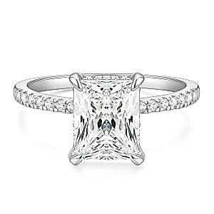 TIGRADE 4CT Engagement Ring for Women Radiant Cut Cubic Zirconia Wedding Band CZ Promise Anniversary Ring Size 3-13, Silver, Size 6.5