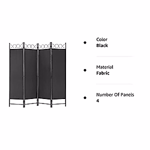 Room Divider 5.6FT Folding Privacy Screen 4 Panel Freestanding Partition Divider for Room Separation Steel Frame Screen for Home Office Bedroom,Black