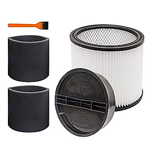 Cartridge Filter with Lid & 90585 Foam Sleeve Replacement for Shop Vac 90304 90350 90333 90585, Fits Most Wet Dry Vacuum Cleaners 5 Gallon and Above (4 Pieces)
