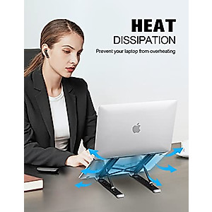 RIWUCT Laptop Stand for Desk, 9-Levels Adjustable Ergonomic Laptop Riser Holder, Aluminum Foldable Portable Computer Notebook Stand Compatible with MacBook, Air, Pro All Laptops 10-15.6” (Black)