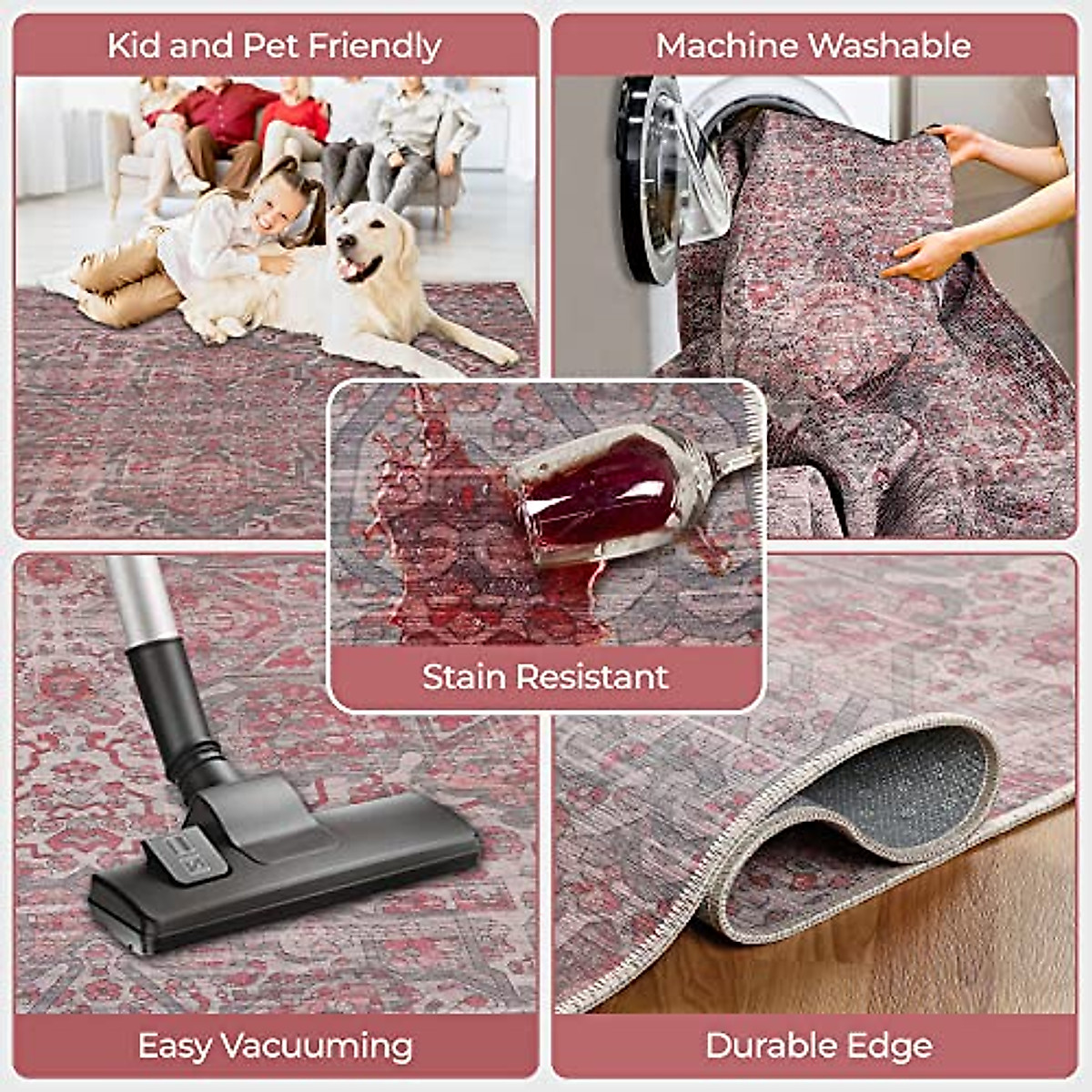 BNM Indoor Area Rug, Non-Slip Backing for Kids or Pets, Entryway, Living Room, Kitchen, Dorm, Bedroom, Hallway, Machine Washable Rugs, Floor Cover, Bohemian Rustic Home Decor, 6' x 9', Teal