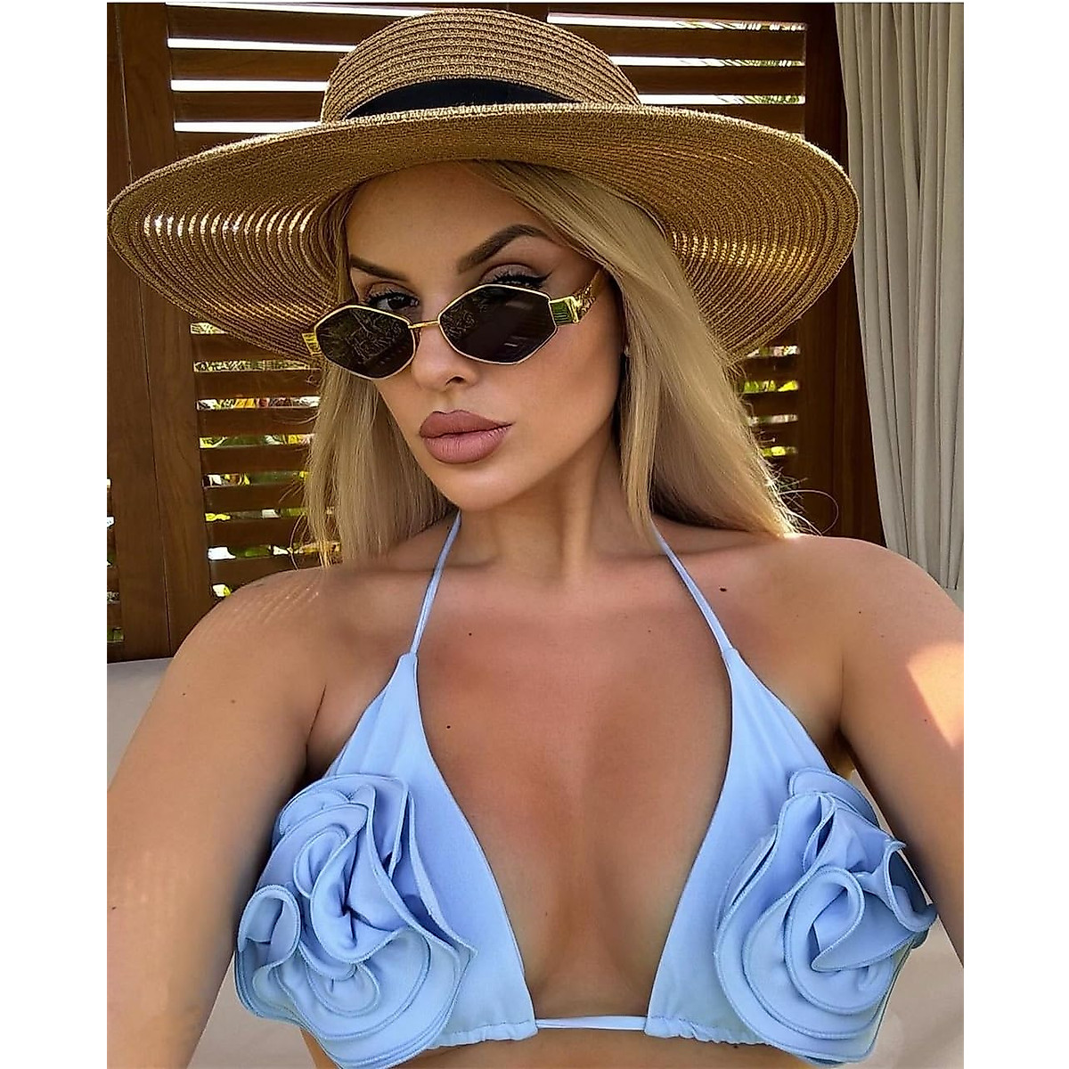 ADE WU Hexagon Sunglasses for Women Vintage Gold Geometric Shades in Metal Frame Gold/Grey