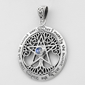 Dryad Design Pentacle Tree of Life Pentagram Pendant (1.25 inch) - Sterling Silver Rainbow Moonstone Wiccan Pagan Jewelry for Men or Women