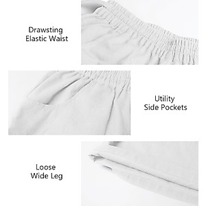 Les umes Women's Casual Wide Leg Linen Pants High Waist Drawsting Loose Palazzo Pants Beach Trousers White XL