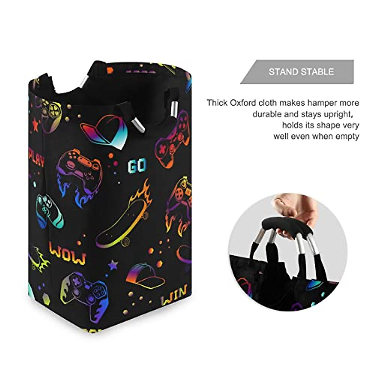 Kigai Gamepad Skateboard Laundry Hamper Large Waterproof with Handle Laundry Baskets Foldable Lightweight Durable Store Basket for Bathroom Bedroom