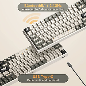 iQunix F97 Hitchhiker Gaming Keyboard, 96% Layout 100 Keys 2.4G & Bluetooth 5.1 Wireless Hot Swappable Mechanical Keyboard with TTC Gold Pink Switch for Windows/Mac/Android/iOS