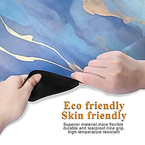 GOODOLD Blue Gold Marble Yoga Mat, 71 x 26 Inch Non-slip Yoga Mats Folding Travel Exercise Mat Indoor Outdoor Gym Pilates with Storage Bag for Women Men
